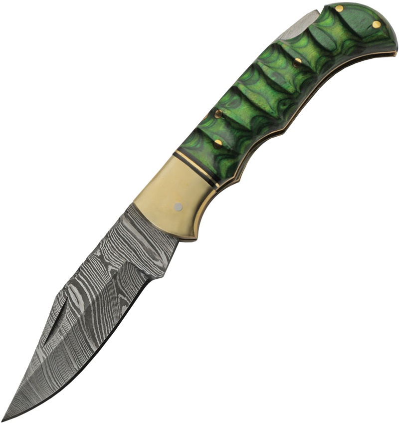 Damascus Grooved Lockback Green knives DM1303GN