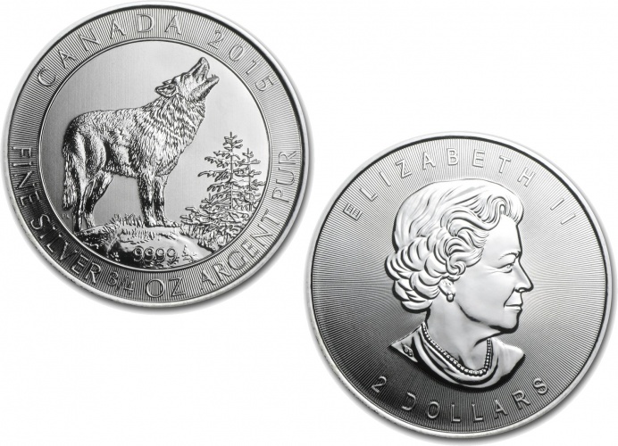 2015 Canadian Silver Grey Wolf 3-4 oz Coin .9999 Fine CANADIAN_2015 ...